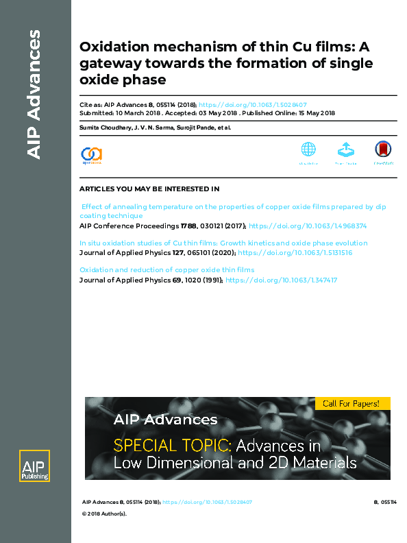 (PDF) Oxidation mechanism of thin Cu films: A gateway towards the ...