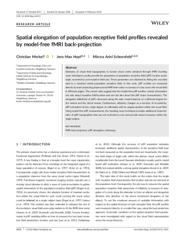 (PDF) Spatial elongation of population receptive field profiles ...