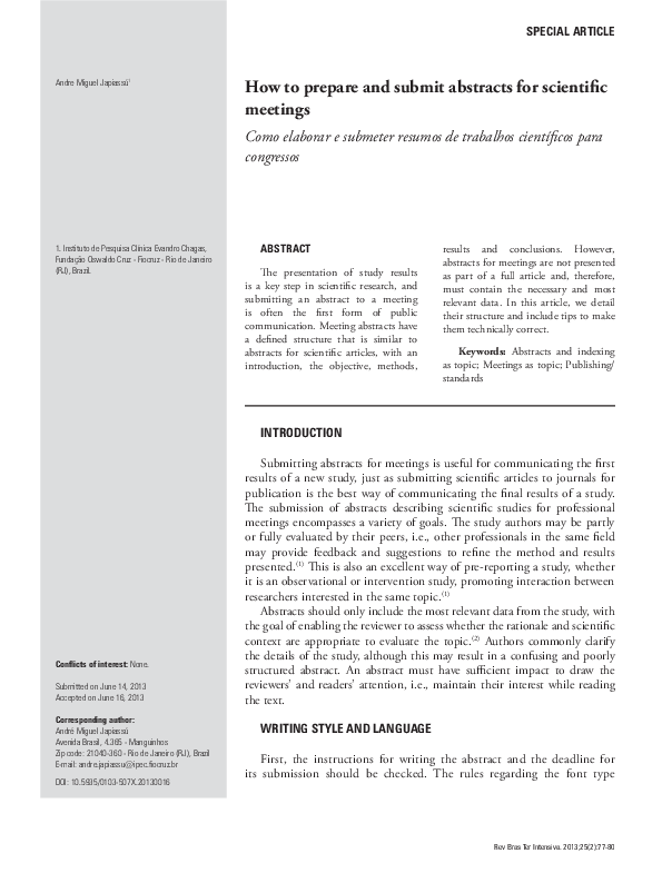 (PDF) How to prepare and submit abstracts for scientific meetings