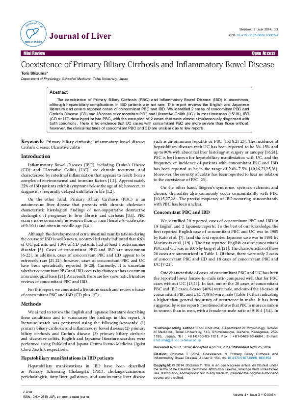 (PDF) Coexistence of Primary Biliary Cirrhosis and Inflammatory Bowel ...