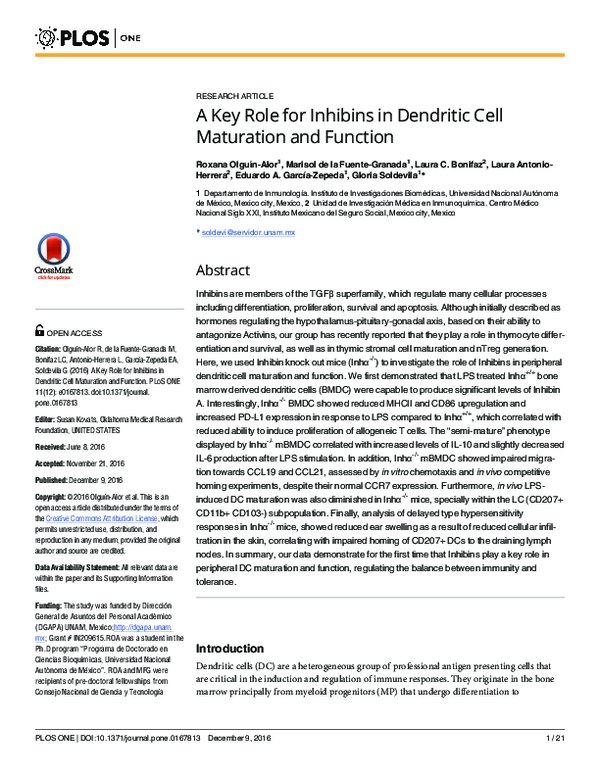 Pdf A Key Role For Inhibins In Dendritic Cell Maturation And Function
