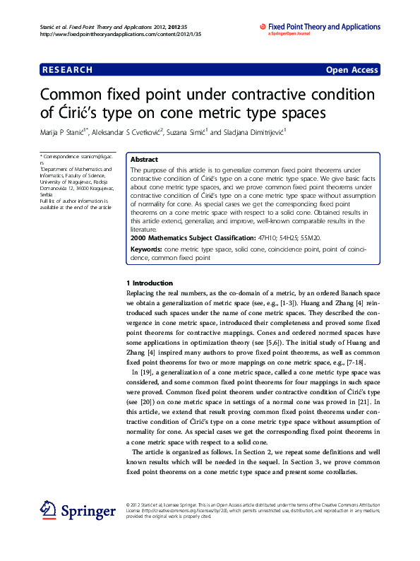 Pdf Common Fixed Point Under Contractive Condition Of Ćirićs Type On Cone Metric Type Spaces