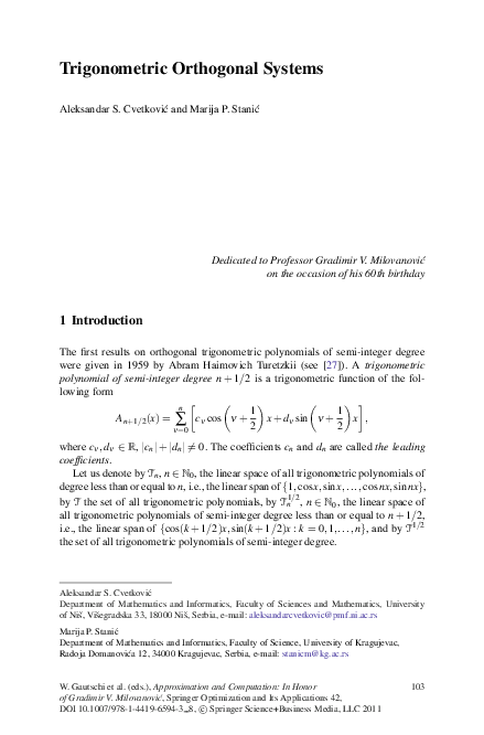 (PDF) Trigonometric Orthogonal Systems