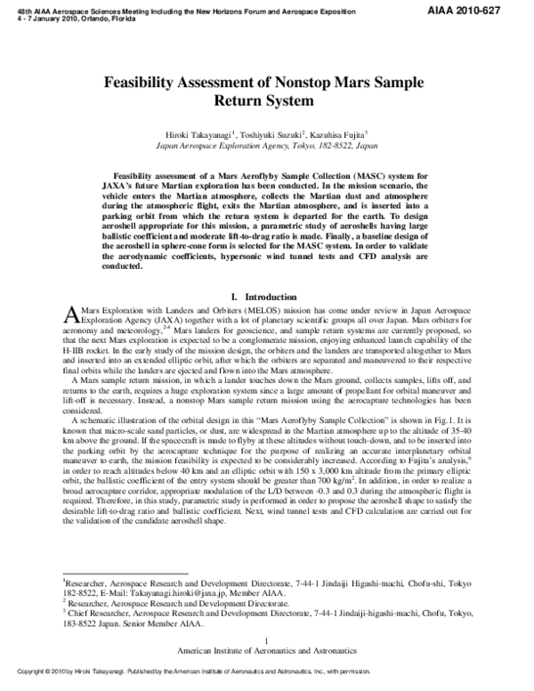 (PDF) Nonstop Mars Sample Return System Using Aerocapture Technologies