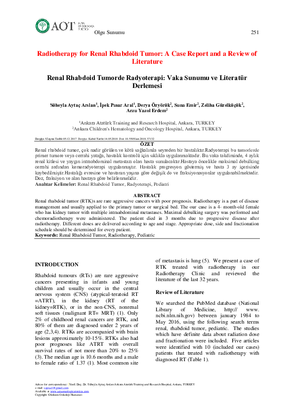(PDF) Radiotherapy for Renal Rhabdoid Tumor: A Case Report and a Review of Literature