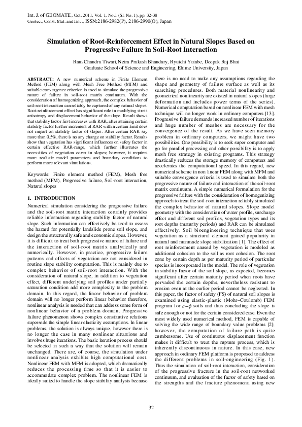 (PDF) Simulation of Root-Reinforcement Effect in Natural Slopes Based on Progressive Failure in ...