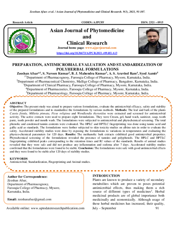 (PDF) PREPARATION, ANTIMICROBIAL EVALUATION AND STANDARDIZATION OF ...