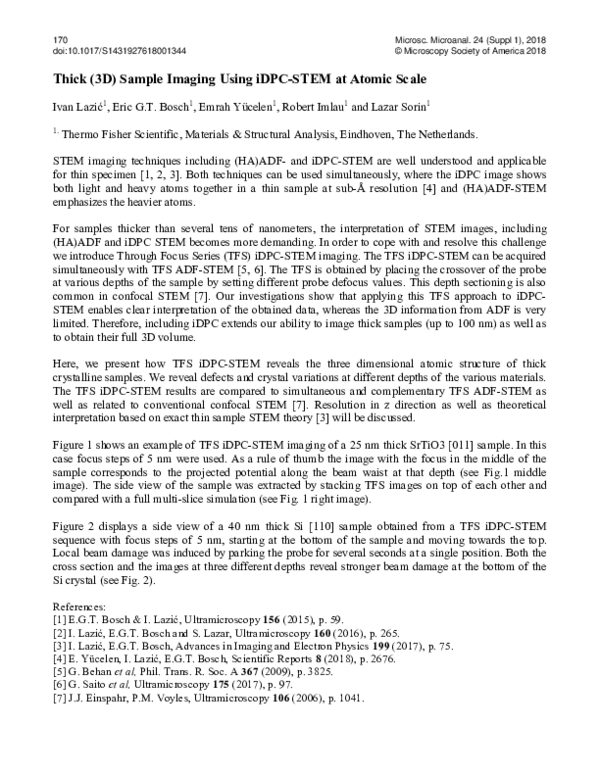 (PDF) Thick (3D) Sample Imaging Using iDPC-STEM at Atomic Scale