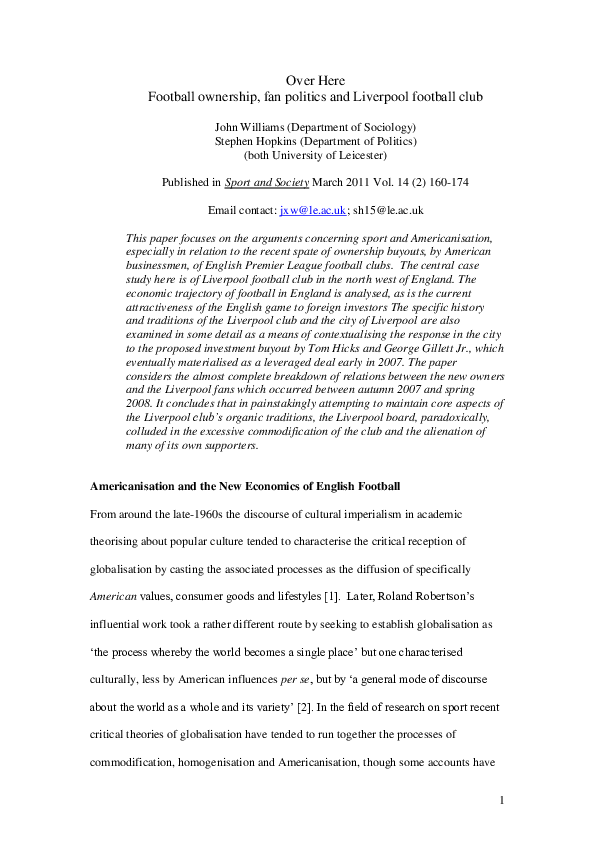 (PDF) ‘Over here’: ‘Americanization’ and the new politics of football ...