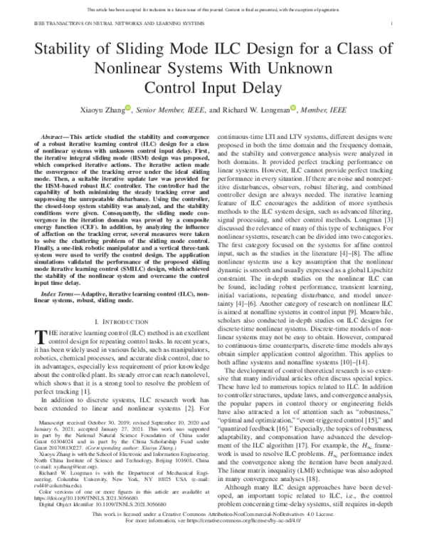 (PDF) Stability of Sliding Mode ILC Design for a Class of Nonlinear Systems With Unknown Control ...