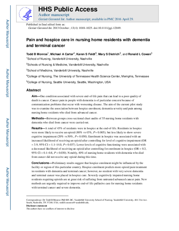 (PDF) Pain and hospice care in nursing home residents with dementia and ...