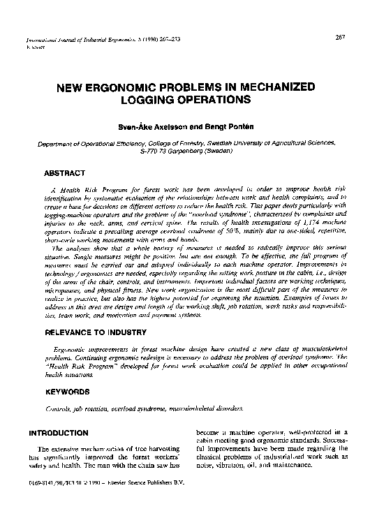 (PDF) New ergonomic problems in mechanized logging operations