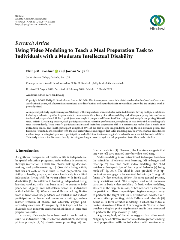 (PDF) Using Video Modeling to Teach a Meal Preparation Task to ...