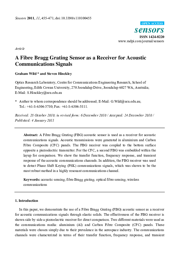 (PDF) A Fibre Bragg Grating Sensor as a Receiver for Acoustic ...
