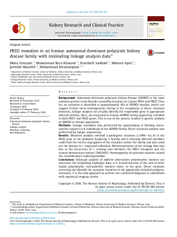 (PDF) PKD2 mutation in Iranian Autosomal Dominant Polycystic Kidney ...