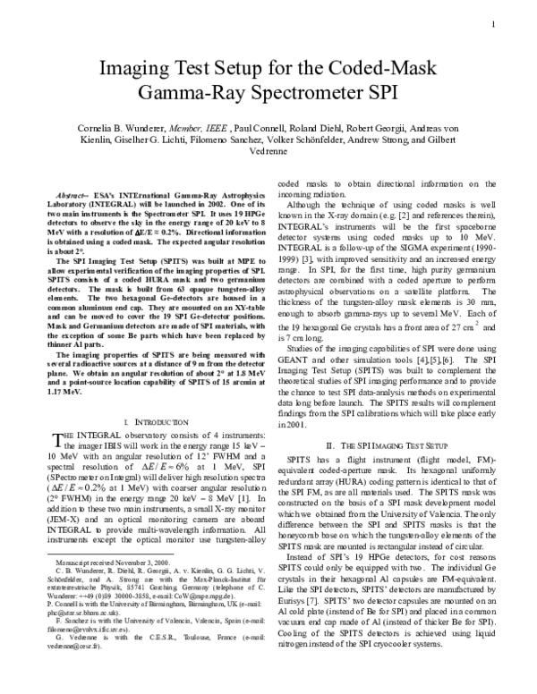 (PDF) Imaging test setup for the coded-mask γ-ray spectrometer SPI | P ...