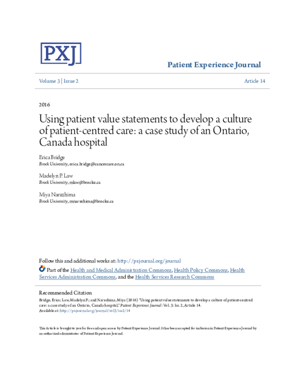 (PDF) Using patient value statements to develop a culture of patient ...