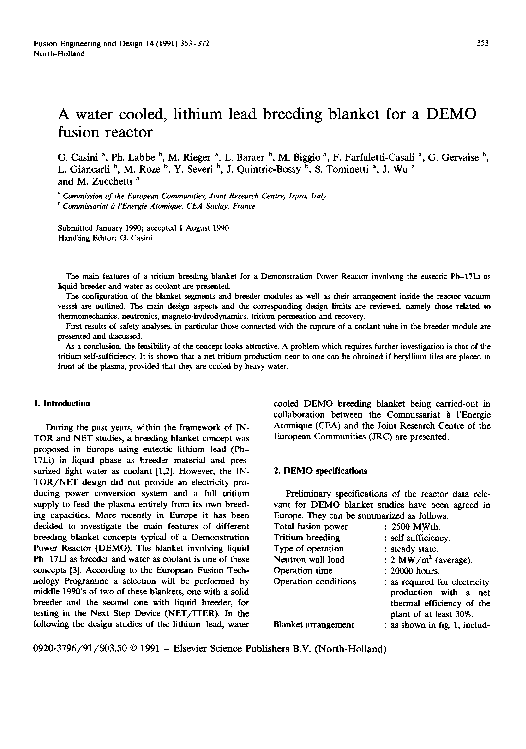 (PDF) A water cooled, lithium lead breeding blanket for a DEMO fusion ...