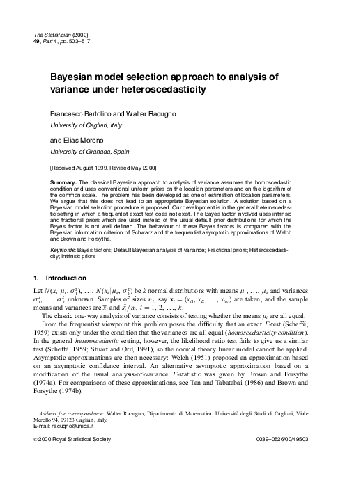(PDF) Bayesian Model Selection Approach to Analysis of Variance Under Heteroscedasticity