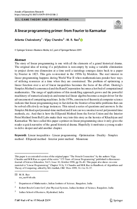 (PDF) A linear programming primer: from Fourier to Karmarkar