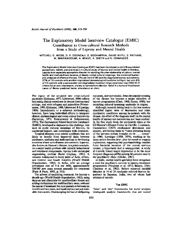 (PDF) The Explanatory Model Interview Catalogue (EMIC). Contribution to ...
