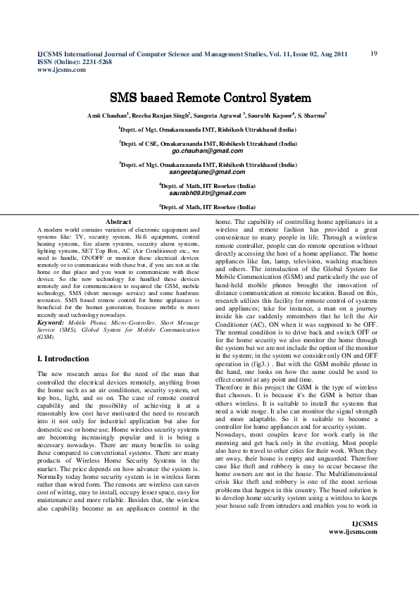 (PDF) SMS based Remote Control System SMS based Remote Control System