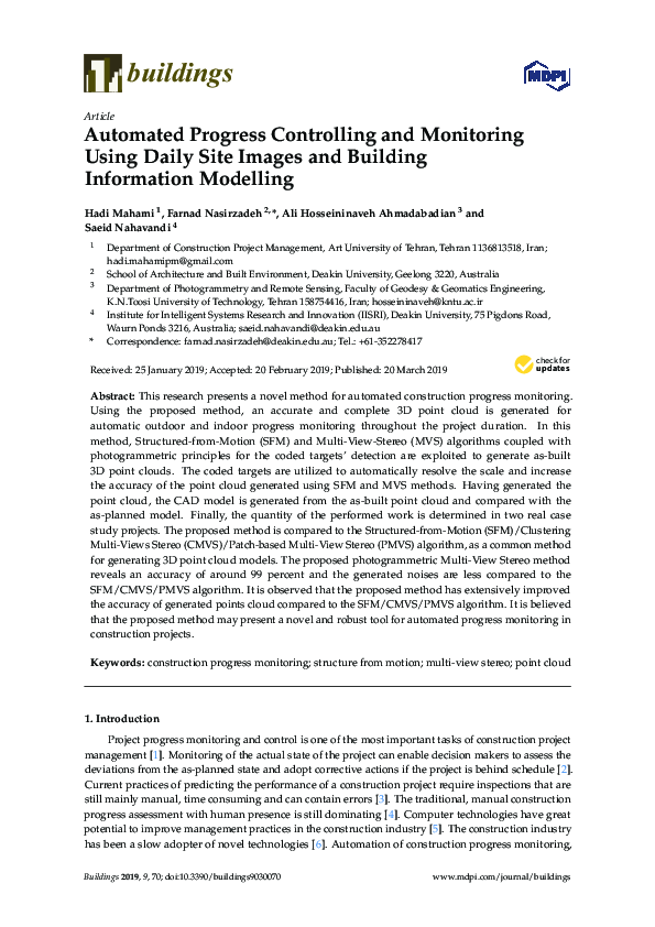 (PDF) Automated Progress Controlling and Monitoring Using Daily Site Images and Building ...