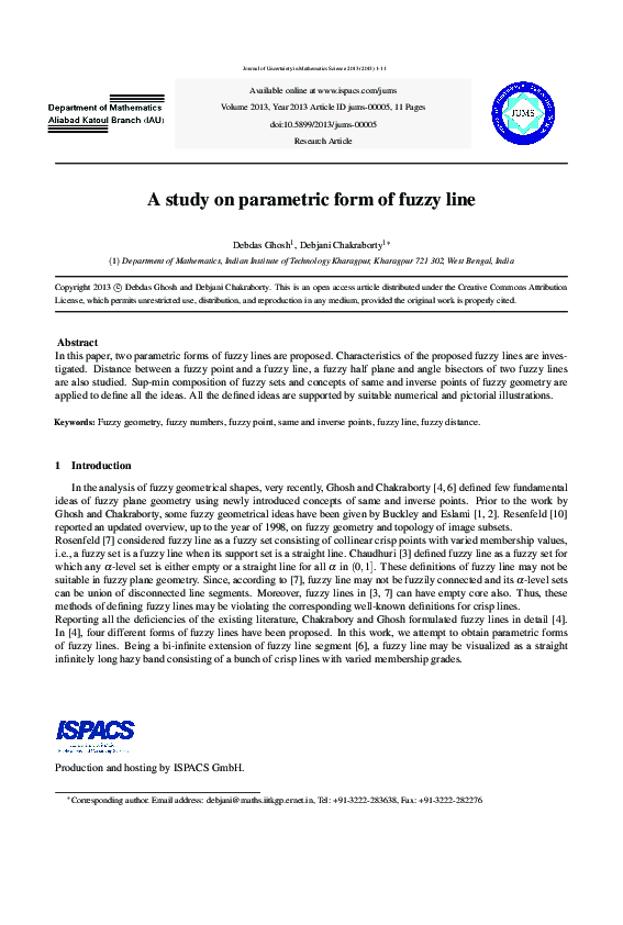 (PDF) A study on parametric form of fuzzy line