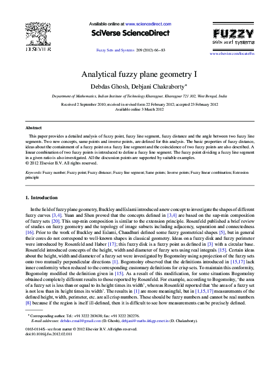 (PDF) Analytical fuzzy plane geometry I