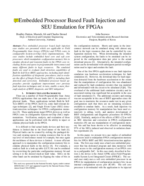 Pdf Embedded Processor Based Fault Injection And Seu Emulation For Fpgas Mustafa Ali