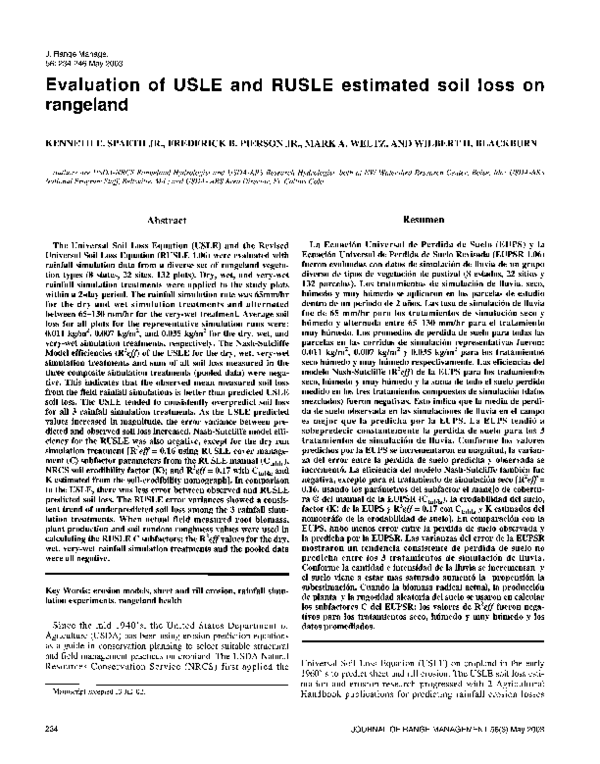 (PDF) Evaluation of USLE and RUSLE Estimated Soil Loss on Rangeland