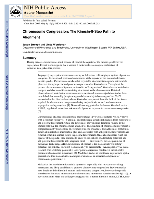 (PDF) Chromosome Congression: The Kinesin-8-Step Path to Alignment