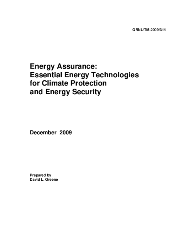 (PDF) Energy Assurance: Essential Energy Technologies for Climate ...
