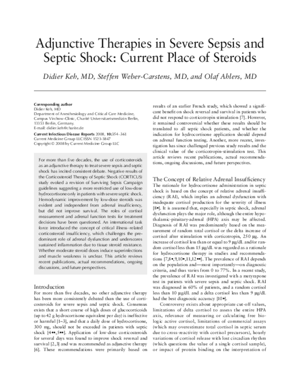 (PDF) Adjunctive therapies in severe sepsis and septic shock: Current ...