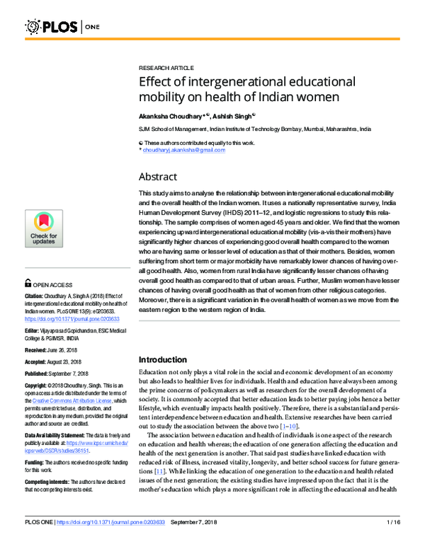(PDF) Effect of intergenerational educational mobility on health of ...