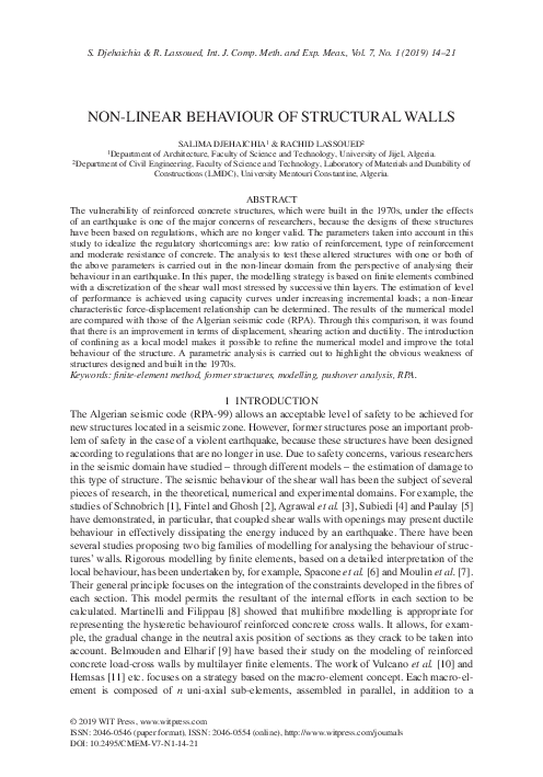 (PDF) Non-linear behaviour of structural walls