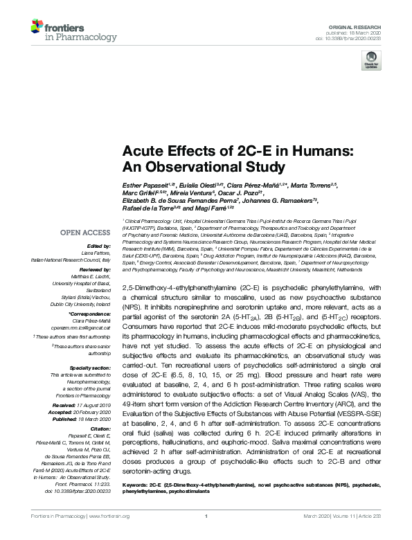 (PDF) Acute Effects of 2C-E in Humans: An Observational Study