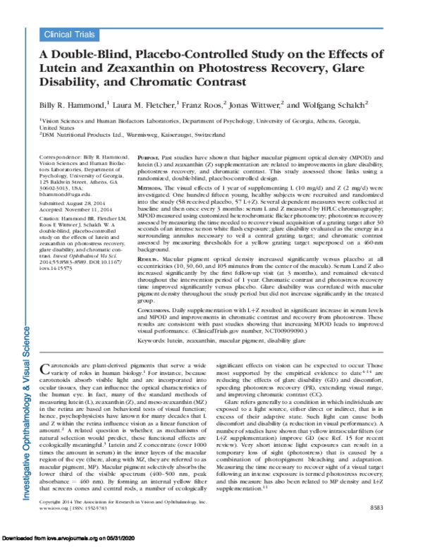 (PDF) A Double-Blind, Placebo-Controlled Study on the Effects of Lutein and Zeaxanthin on ...