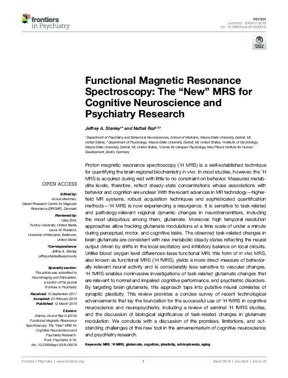 (PDF) Functional Magnetic Resonance Spectroscopy: The “New” MRS for ...