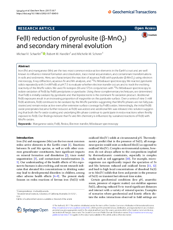 (PDF) Fe(II) reduction of pyrolusite (β-MnO2) and secondary mineral ...