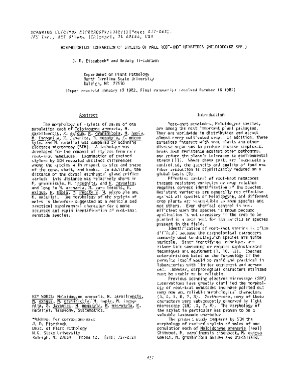 (PDF) Morphological Comparison of Stylets of Male Root-KNot Nematodes ...
