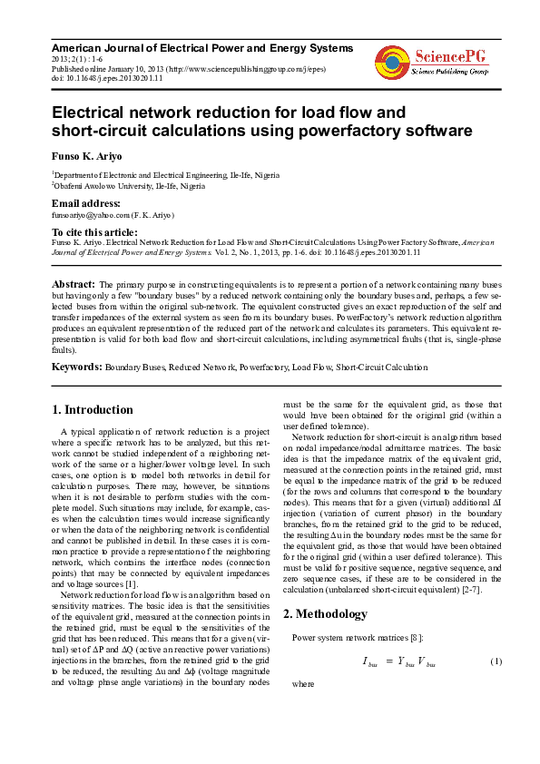 (PDF) Electrical Network Reduction for Load Flow and Short-Circuit ...