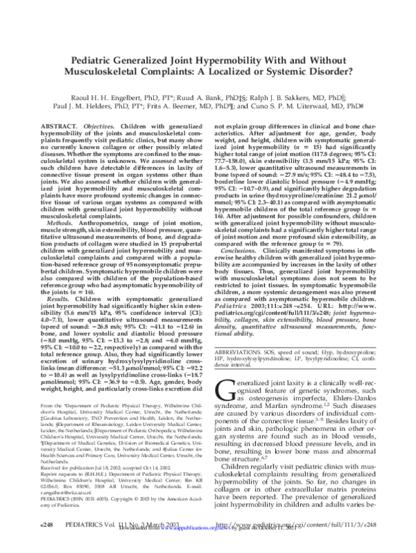 (PDF) Pediatric Generalized Joint Hypermobility With and Without ...