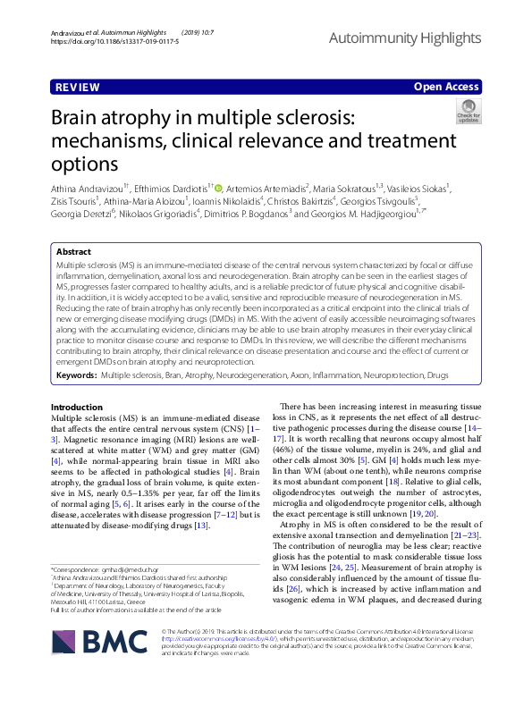 (PDF) Brain atrophy in multiple sclerosis: mechanisms, clinical relevance and treatment options
