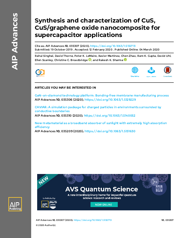 (PDF) Synthesis and characterization of CuS, CuS/graphene oxide ...
