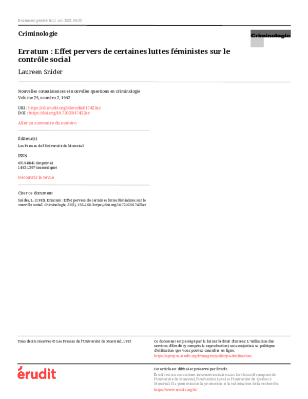 (PDF) Effet Pervers De Certaines Luttes F ministes Sur Le Contr le ...