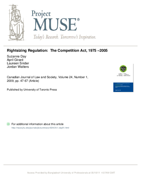 (PDF) Rightsizing Regulation: The Competition Act, 1975–2005 | Laureen ...