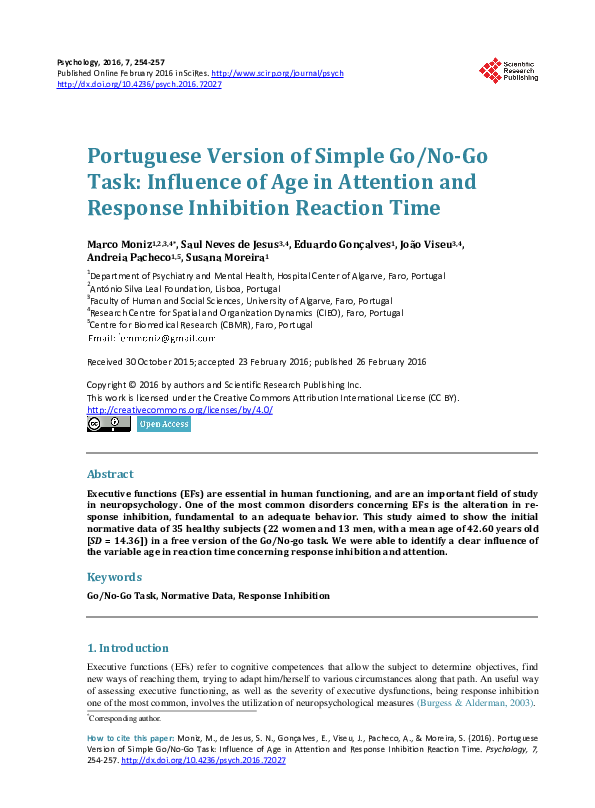 (PDF) Portuguese Version of Simple Go/No-Go Task: Influence of Age in ...