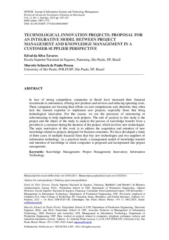 (PDF) Technological Innovation Projects: Proposal for an Integrative ...