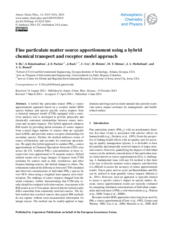 (PDF) Fine Particulate Matter Source Apportionment for the Chemical Speciation Trends Network ...